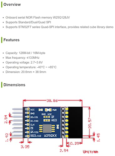 Waveshare Onboard Serial NOR Flash Memory W25Q128JV DataFlash Module Supports STM32F7 Series Quad-SPI Interface