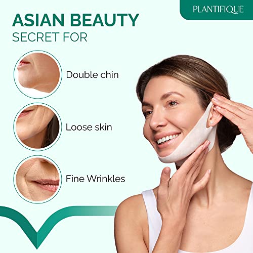 PLANTIFIQUE V-Line Collagen Mask for face 5 PCS, Chin Strap for Women & Men, V Line Lifting Mask with Collagen and Hyaluronic Acid, V Shape Face Tape Chin and Neck Mask for Skin Firming