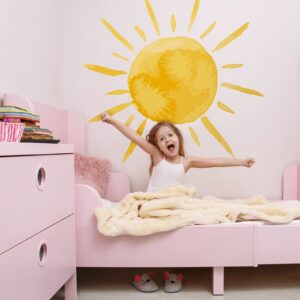 23.62” x 23.62” watercolor boho sun wall decals peel and stick, pvc sunrise wall stickers, yellow sunshine wall art decor for kids room playroom nursery bedroom (boho sun-1)