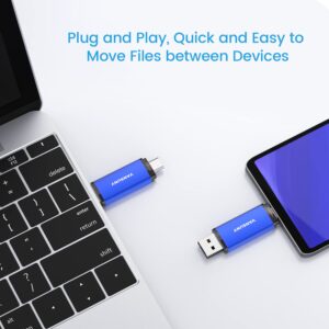 Vansuny 128GB USB Type-C Flash Drive 2-in-1 Dual Flash Drive USB A + USB C OTG Flash Drive for Android Smartphone Tablet Computer Laptop (Blue)