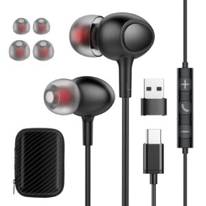 rayhontech usb c wired earbuds, in ear earphones usb type c headphones for laptop pc with microphone, noise isolation headset compatible for google pixel 7 6a ipad pro samsung macbook black