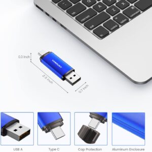 Vansuny 128GB USB Type-C Flash Drive 2-in-1 Dual Flash Drive USB A + USB C OTG Flash Drive for Android Smartphone Tablet Computer Laptop (Blue)