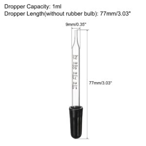 PATIKIL Eye Dropper, 20pcs 1ml Glass Straight Tip Graduated Ear Dropper with Rubber Bulbs for Transfer Liquids for Dose and Measurement, Clear