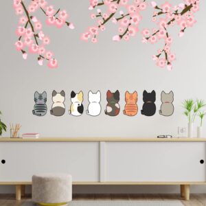 Cute Cat Wall Stickers Peel and Stick Cherry Blossom Wall Decals Kawaii Animal Nursery Wall Decor Baby Kids Bedroom Art Decoration