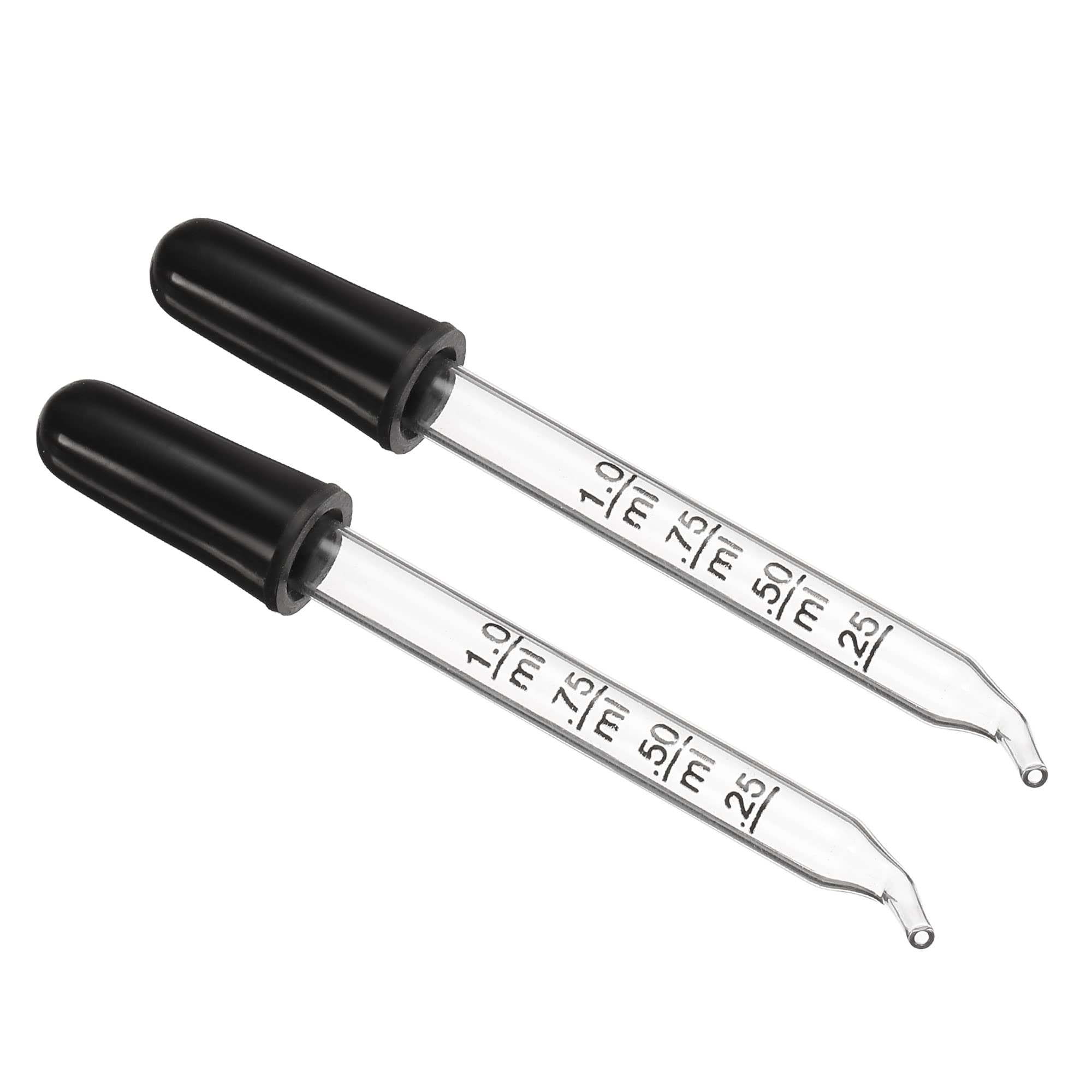 PATIKIL Eye Dropper, 2pcs 1ml Glass Bent Tip Graduated Ear Dropper with Rubber Bulbs for Transfer Liquids for Dose and Measurement, Clear