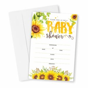 baby shower invitation cards with envelopes, sunflower invites for baby showers and parties - pack of 25-（yqk-018）