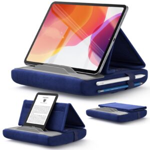 jsaux tablet pillow stand, tablet stand holder dock for lap, bed and desk compatible with ipad pro 11 10.5 9.7 10.2 air mini, kindle, tablets, phones, e-reader, books and more 4-11'' devices navy blue