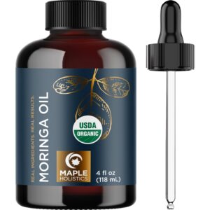 organic moringa oil for hair and skin - cold pressed virgin unrefined natural pure usda organic hair oil for dry damaged hair and ultra hydrating face oil - carrier oil for essential oils mixing