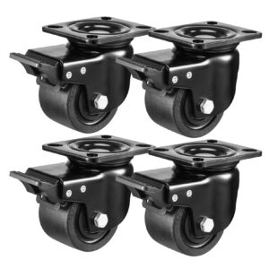 w b d weibida plate swivel caster wheels 3-inch heavy duty of 4400lbs, low gravity center design black caster wheels with brake, durable & quiet & sturdy nylon wheels for industrial, set of 4