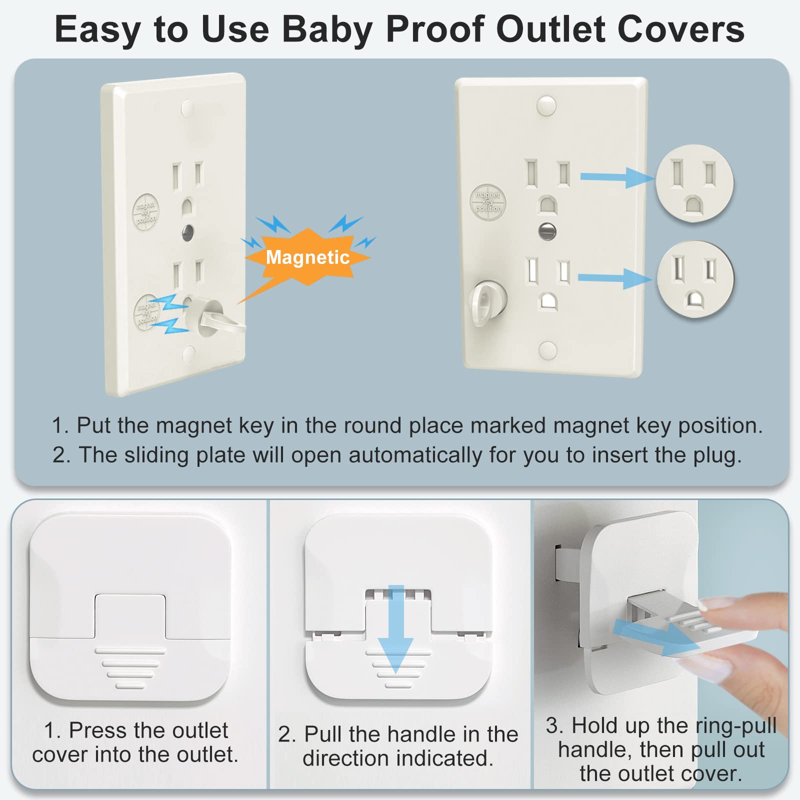 Magnetic Self-Closing Outlet Cover AOSITE 6 Pack Outlet Covers Baby Proofing Safety Cream White Power Plug Protectors with Screw Childproof Outlet Cover for Baby Safety, 10 Pack Outlet Plug Covers