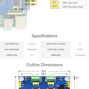 Waveshare Isolated CAN Expansion Board 2 Channel Compatible with Raspberry Pi 4B/3B+/3B etc. Series Boards