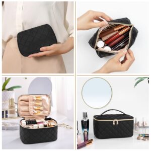 Makeup Bag Set of 2, Large Makeup Bag Organizer and Small Cosmetic Bag Multifunctional Make Up Bags Cosmetics Toiletry Brushes Storage Pouch for Women Girls Makeup Case with Handle Divider, Black