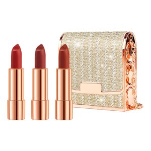 matte lipstick set 3 colors lip stick with sliver chain bag package velvet lip stick set waterproof non-stick cup long lasting retractable red lipstick set 3.5gx3 pcs