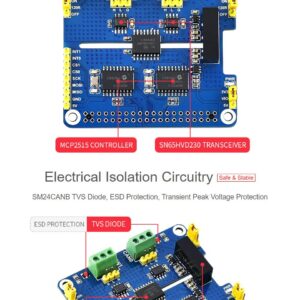 Waveshare Isolated CAN Expansion Board 2 Channel Compatible with Raspberry Pi 4B/3B+/3B etc. Series Boards