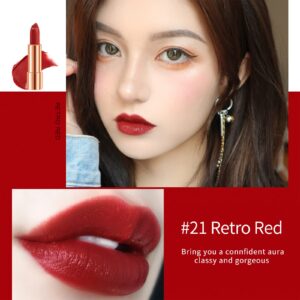 Matte Lipstick Set 3 Colors Lip Stick with Sliver Chain Bag Package Velvet Lip stick Set Waterproof Non-Stick Cup Long Lasting Retractable Red Lipstick Set 3.5gx3 Pcs