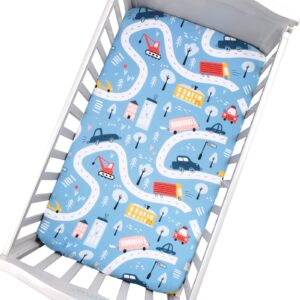 cloele fitted crib sheet - baby nursery sheet 100% polyester 1 pack cozy bed sheet for standard crib and toddler mattresses - blue car nursery bed sheet infant baby toddler sheet for baby