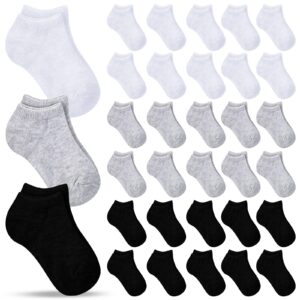 handepo 50 pairs toddler boys socks, low cut athletic socks for kids, cotton & polyester, s size (2-4 yrs), black, white, gray