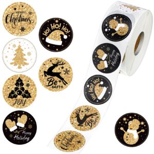 1000pcs christmas stickers labels christmas gift stickers rolls winter holiday envelope stickers round xmas seal sticker for christmas tags craft party decoration(faux glitter gold and black)