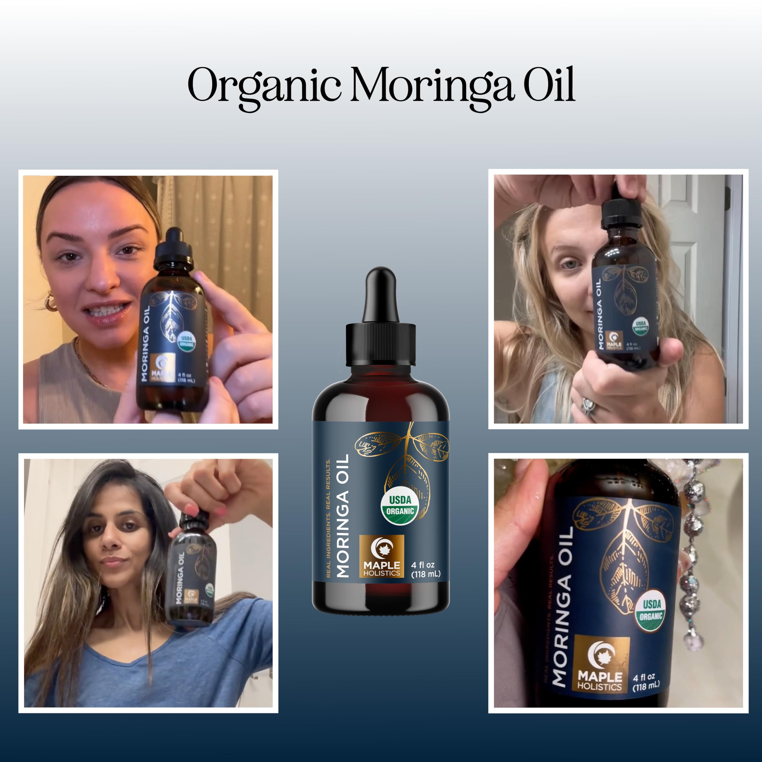 Organic Moringa Oil for Hair and Skin - Cold Pressed Virgin Unrefined Natural Pure USDA Organic Hair Oil for Dry Damaged Hair and Ultra Hydrating Face Oil - Carrier Oil for Essential Oils Mixing