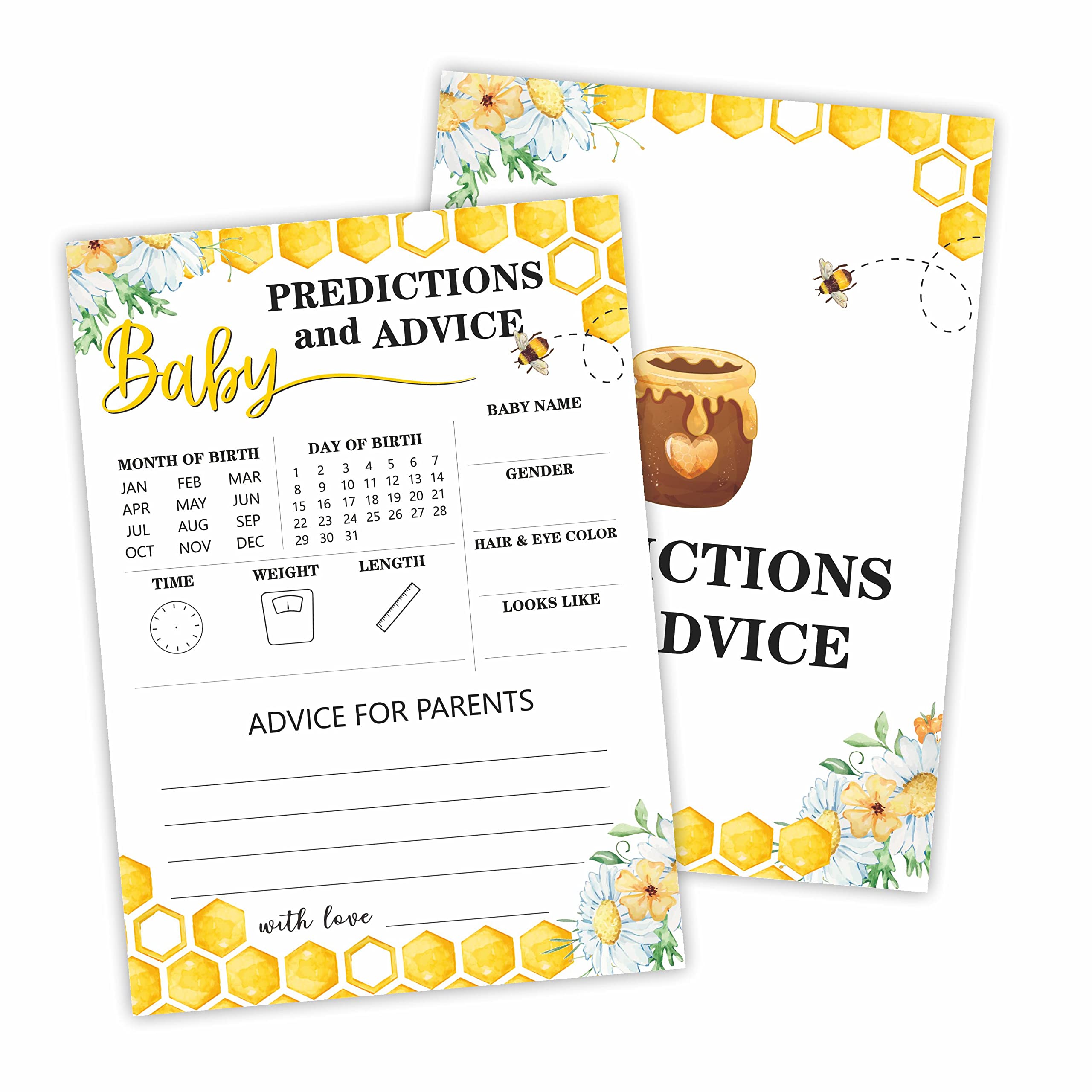 Honey Bee Themed Baby Shower Game Cards, Predictions and Advice double sided - 30 in pack (5 X 7 inches)-（BABYYX-002）