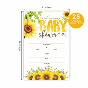 Baby Shower Invitation Cards With Envelopes, Sunflower Invites for Baby Showers and Parties - Pack of 25-（YQK-018）