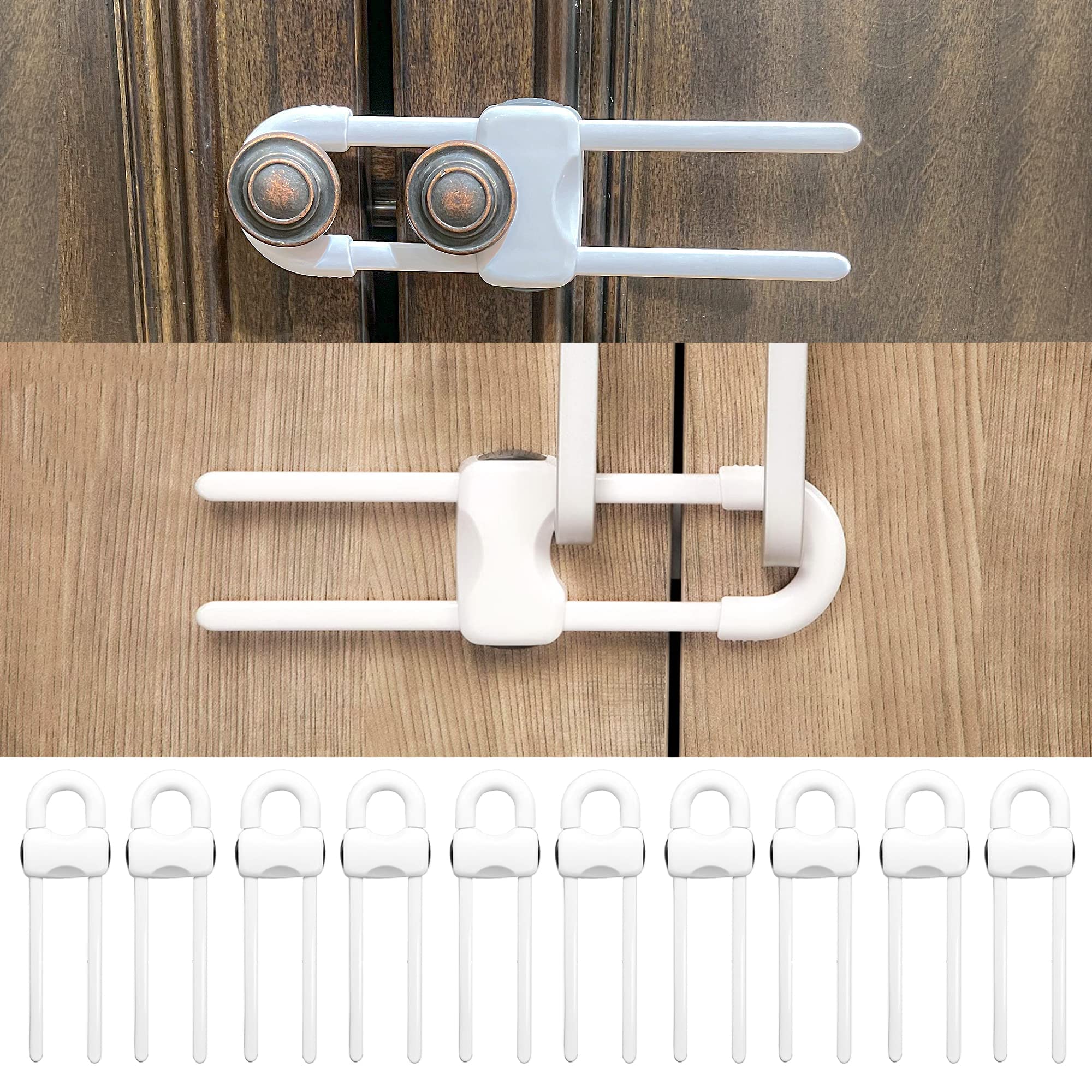 SMART CRAFTERS Child Safety Cabinet Locks - Secure Your Cabinets and Protect Your Kids with these Cabinet Locks for Babies - Organize Your Home Safely - Versatile and Easy-to-Use (Pack of 10, White)