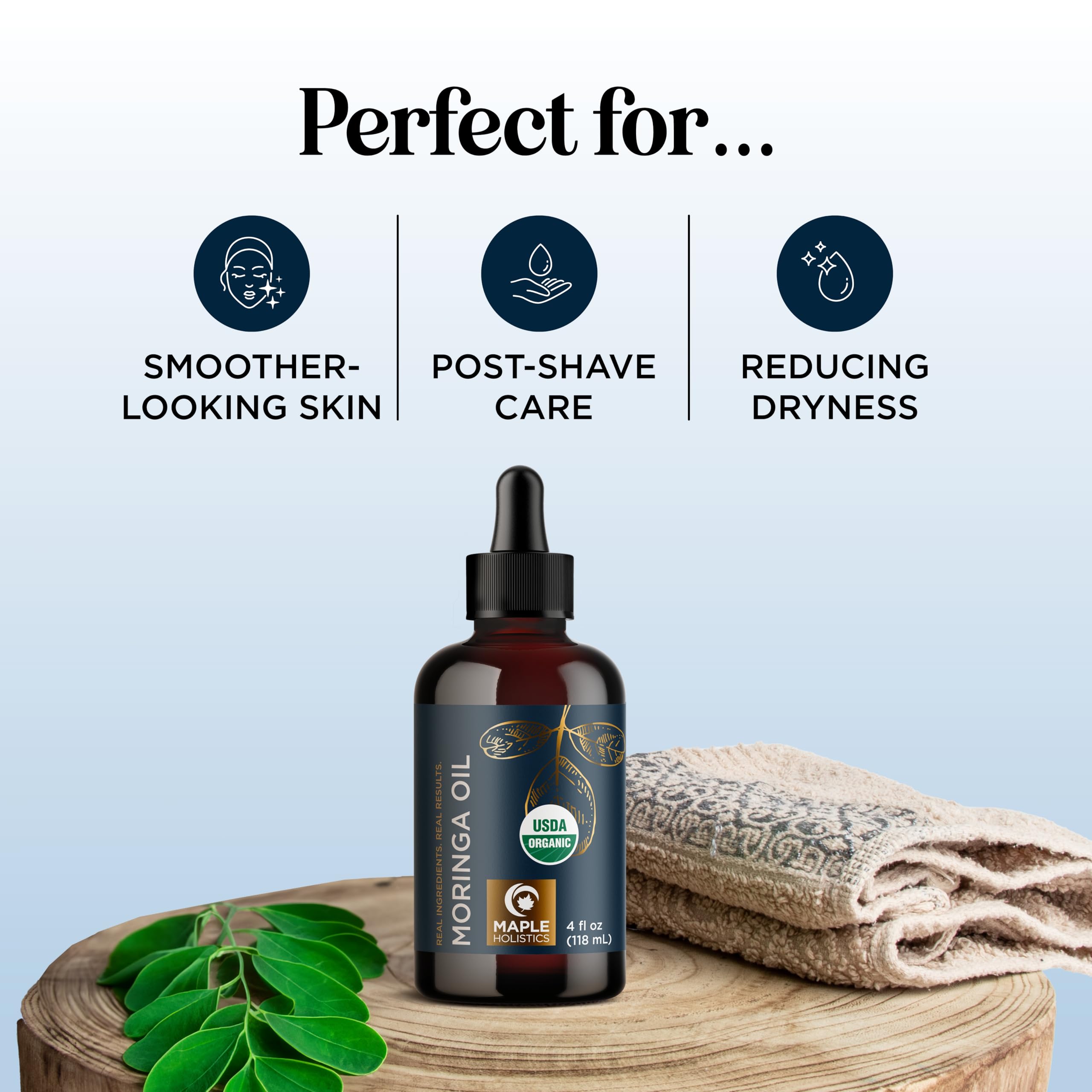 Organic Moringa Oil for Hair and Skin - Cold Pressed Virgin Unrefined Natural Pure USDA Organic Hair Oil for Dry Damaged Hair and Ultra Hydrating Face Oil - Carrier Oil for Essential Oils Mixing