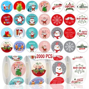 partywind 2000 pcs christmas stickers, christmas holiday labels stickers for cards/envelopes, christmas ornaments stickers with santa snowflake snowman (4 rolls)