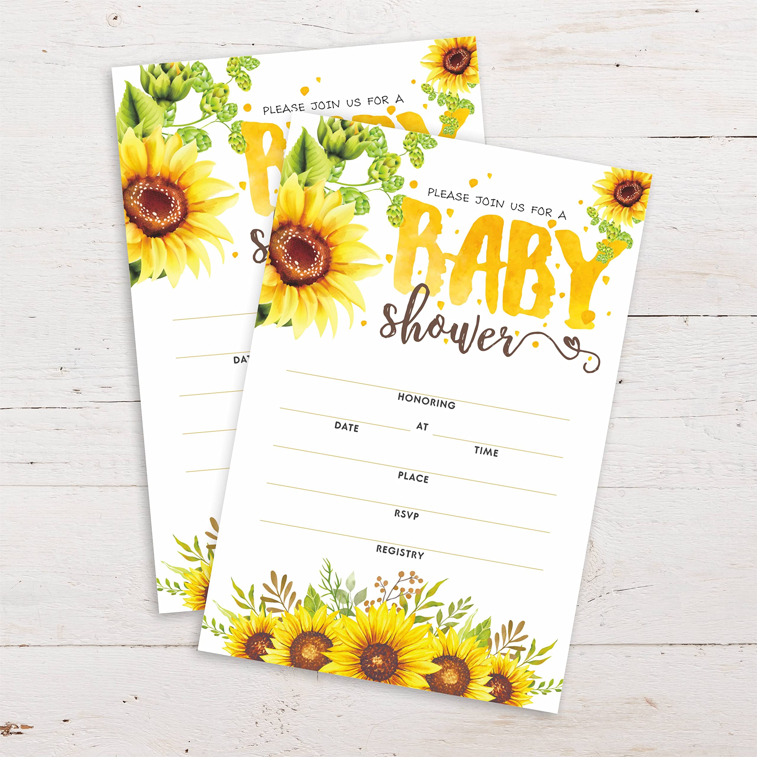 Baby Shower Invitation Cards With Envelopes, Sunflower Invites for Baby Showers and Parties - Pack of 25-（YQK-018）