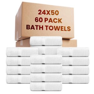 belem luxury bulk towels for hotels - pack of 60 (24x50) -100% cotton - white large bath towels bulk - save $149 in bulk bath towels -soft & plush - highly absorbent, quick dry - wholesale towels pack