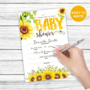 Baby Shower Invitation Cards With Envelopes, Sunflower Invites for Baby Showers and Parties - Pack of 25-（YQK-018）