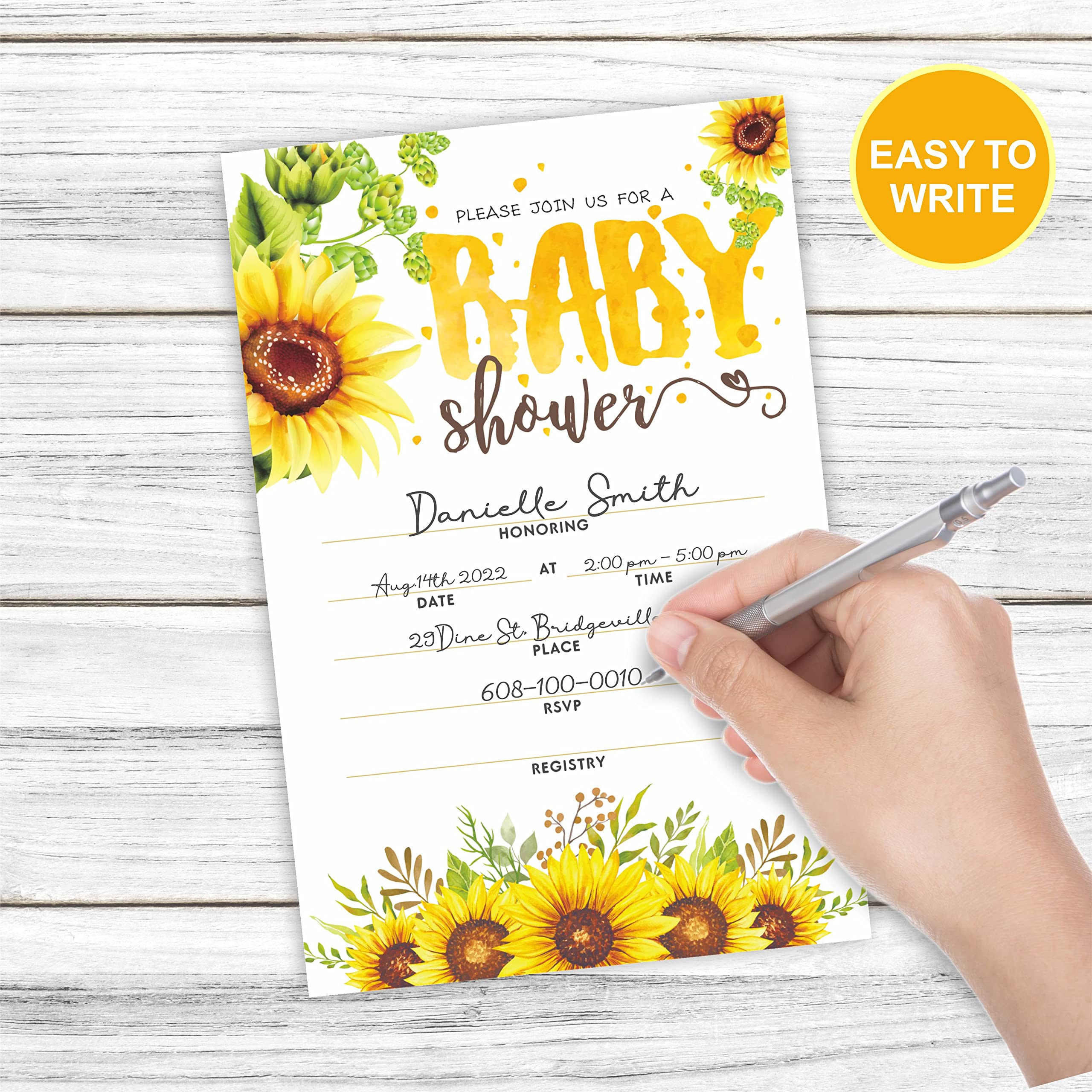 Baby Shower Invitation Cards With Envelopes, Sunflower Invites for Baby Showers and Parties - Pack of 25-（YQK-018）