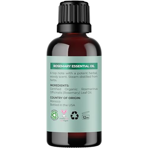 Certified Organic Rosemary Oil for Hair - Pure USDA Organic Rosemary Essential Oil for Hair Skin and Nails Plus Aromatherapy - Organic Hair Oil for Dry Scalp Treatment and Enhanced Volume and Shine