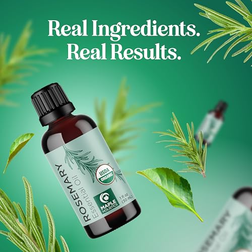 Certified Organic Rosemary Oil for Hair - Pure USDA Organic Rosemary Essential Oil for Hair Skin and Nails Plus Aromatherapy - Organic Hair Oil for Dry Scalp Treatment and Enhanced Volume and Shine