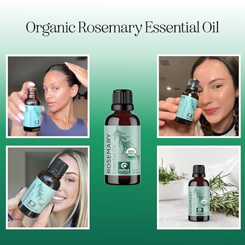 Certified Organic Rosemary Oil for Hair - Pure USDA Organic Rosemary Essential Oil for Hair Skin and Nails Plus Aromatherapy - Organic Hair Oil for Dry Scalp Treatment and Enhanced Volume and Shine