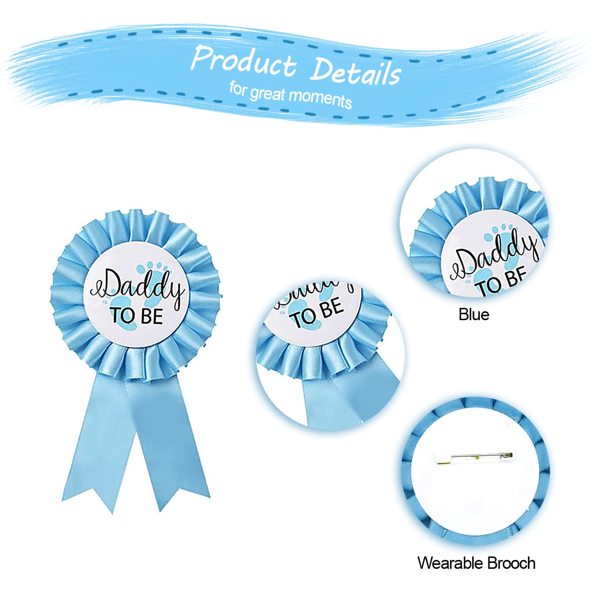 HUKONHEP 2 Packs Blue Baby Shower Sash, Mommy to Be Sash and Daddy to Be Badge, Baby Shower Decorations for Boys, Gender Reveals Gift