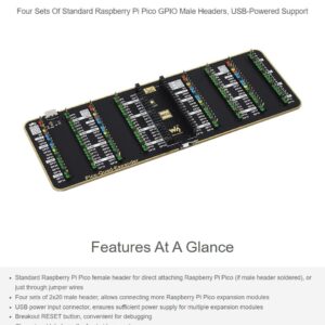 Waveshare 4xPorts Quad GPIO Expander Supports USB External Power Supply for Raspberry Pi Pico Series Motherboard