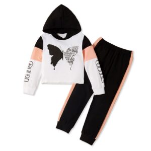 patpat toddler baby girls clothes long-sleeve sweatshirt with joggers pants 2-piece hooded outfits set