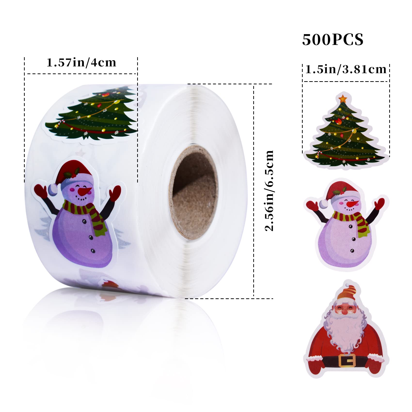 Magic Ants 500Pcs Happy Holidays Sticker, Christmas Stickers Roll Xmas Envelope Seals Stickers Adhesive Christmas Elements Stickers for Cards Gift Envelopes Boxes (Christmas Elements 3 Designs 1 Roll)