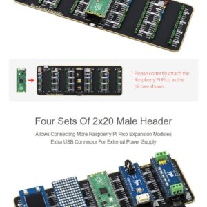 Waveshare 4xPorts Quad GPIO Expander Supports USB External Power Supply for Raspberry Pi Pico Series Motherboard