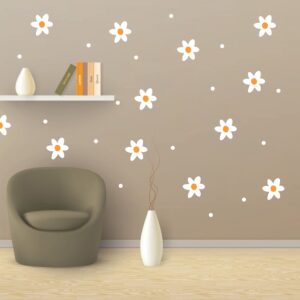 Daisy Flower with dots Wall Decals Nursery Decal Living Room Vinyl Wall Decal Wall Sticker Kids Room Wall Decor Y43 (White,Yellow, Design 1)