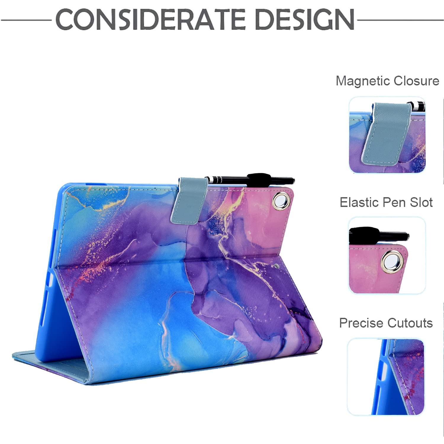 Funut Case for All-New Fire HD 10 Tablet (9th/7th/5th Generation, 2019/2017/2015 Release), Slim PU Leather Folio Stand Smart Cover with Auto Wake/Sleep for Kindle Fire HD 10.1 inch, Purple Marble