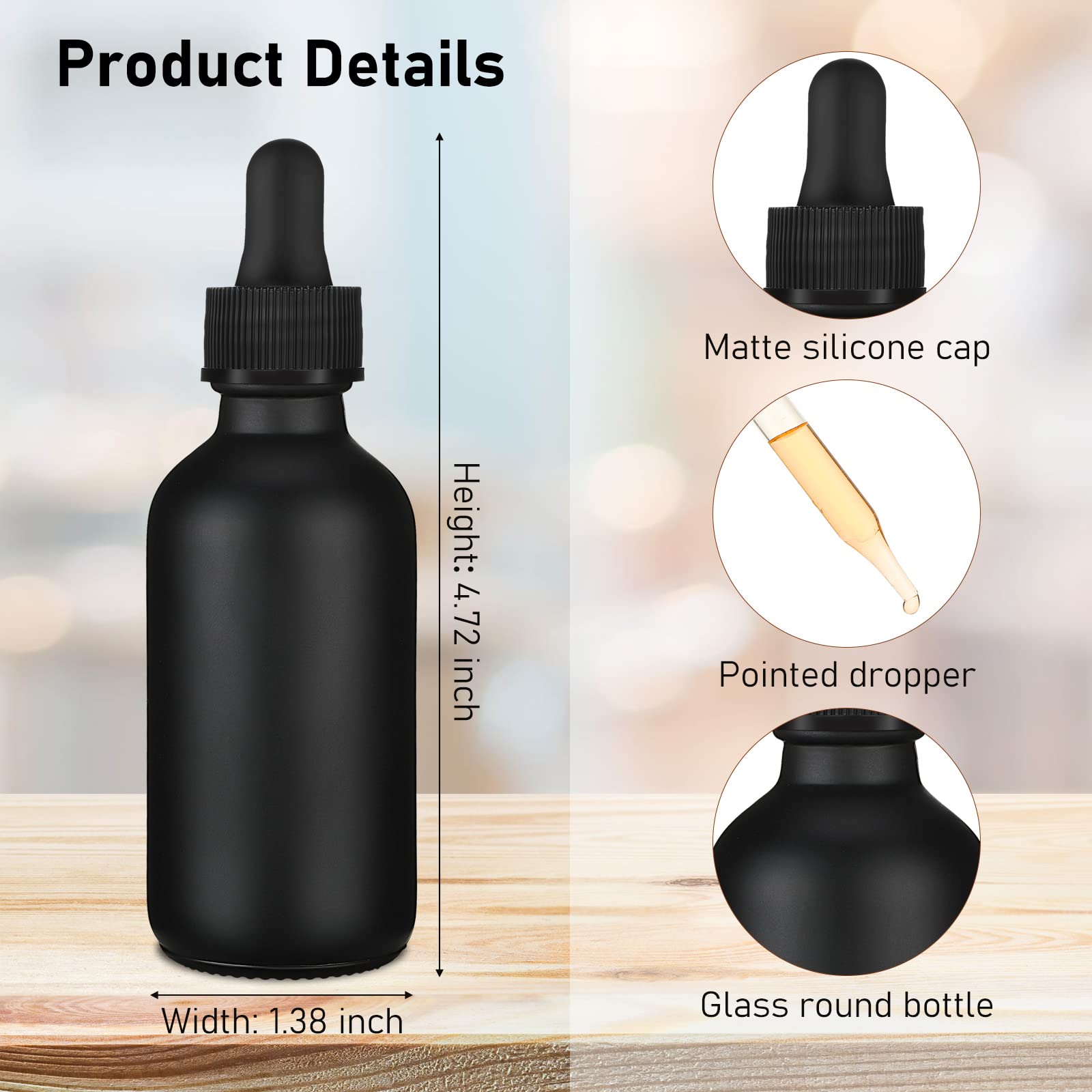 Nuogo 100 Pack Glass Dropper Bottles, 2 oz Tincture Vials with Eye Droppers Leakproof Travel Bottles for Essential Oils Liquids, Black