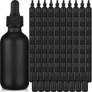 nuogo 100 pack glass dropper bottles, 2 oz tincture vials with eye droppers leakproof travel bottles for essential oils liquids, black