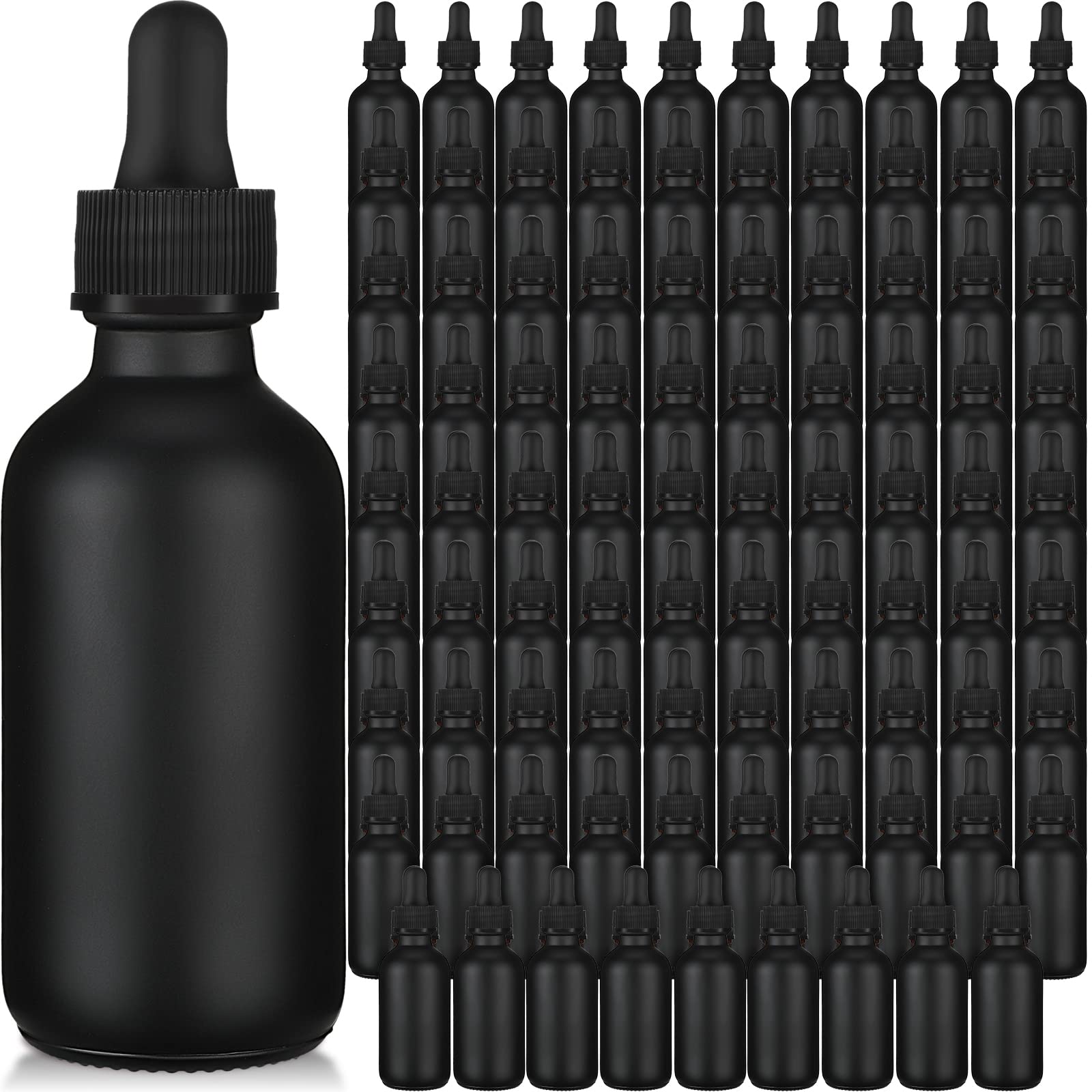 Nuogo 100 Pack Glass Dropper Bottles, 2 oz Tincture Vials with Eye Droppers Leakproof Travel Bottles for Essential Oils Liquids, Black