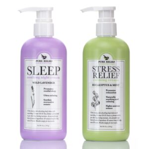 pure relief sleep body lotion w/lavender + stress relief body cream w/eucalyptus & arnica aromatherapy dry skin rescue moisturizer skin care 2pc set, herbal soothing body lotions, 16 ounce (2-pack)