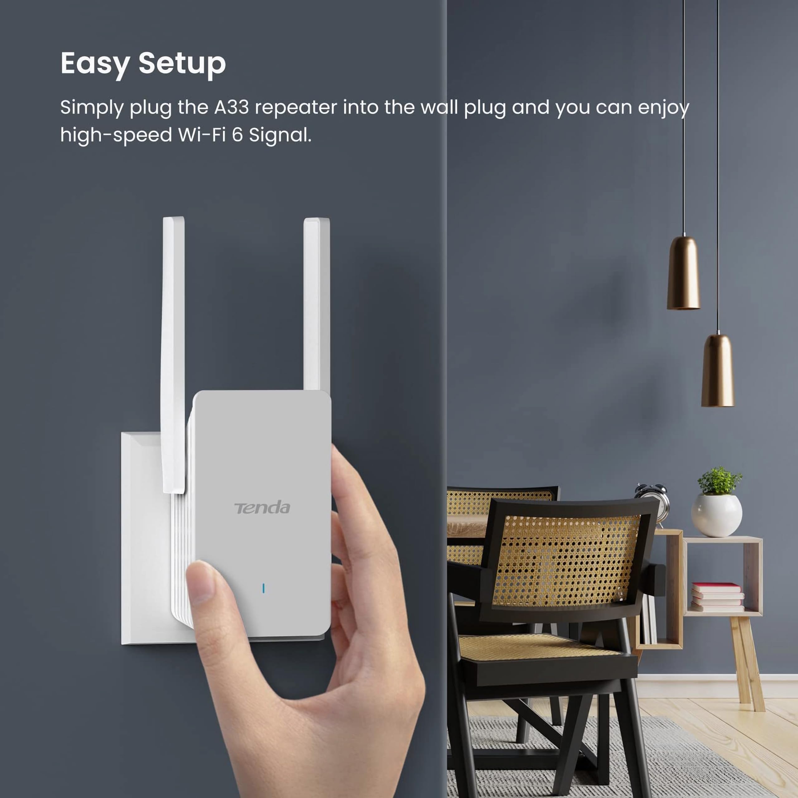 Tenda WiFi 6 Extender, AX3000 Dual Band WiFi Extender Signal Booster with Gigabit Ethernet Port, Home Internet Extender WiFi Booster, AP Mode, WPS Easy Setup(A33)