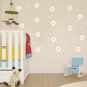 Daisy Flower with dots Wall Decals Nursery Decal Living Room Vinyl Wall Decal Wall Sticker Kids Room Wall Decor Y43 (White,Yellow, Design 1)