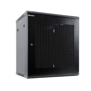 rackpath 12u wall mount server cabinet network rack enclosure, quiet cooling fan, perforated door, black