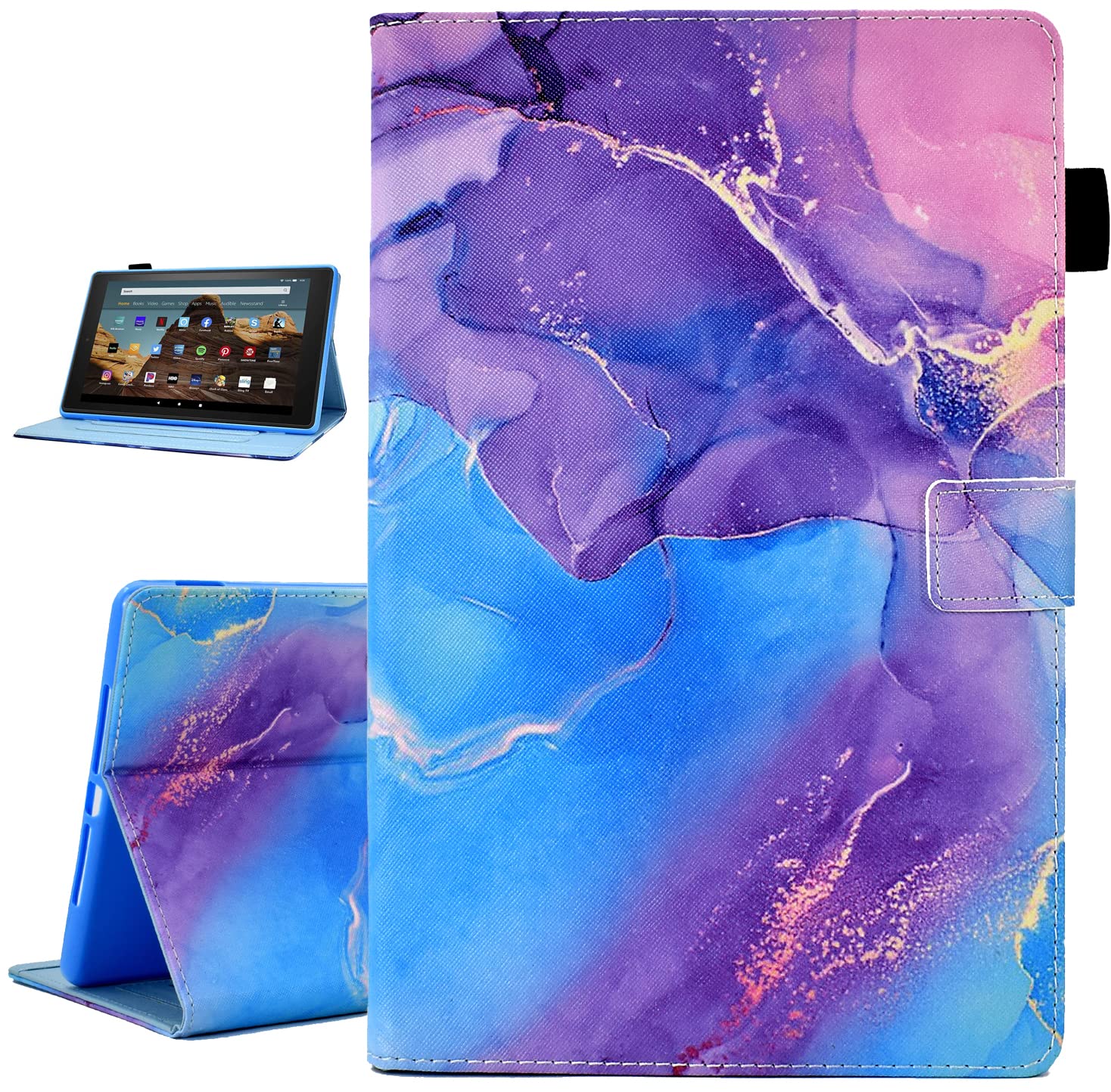 Funut Case for All-New Fire HD 10 Tablet (9th/7th/5th Generation, 2019/2017/2015 Release), Slim PU Leather Folio Stand Smart Cover with Auto Wake/Sleep for Kindle Fire HD 10.1 inch, Purple Marble